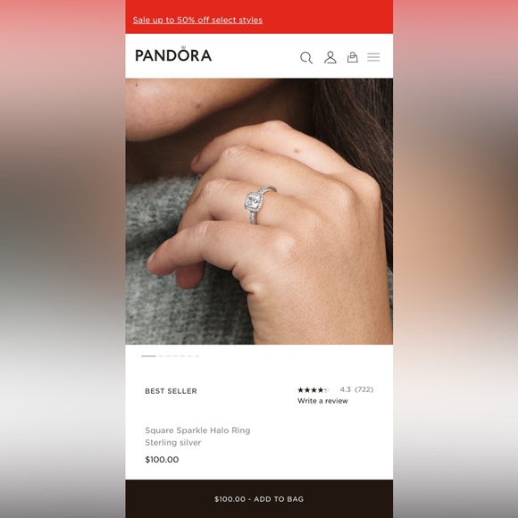 Pandora | Jewelry | Pandora Square Sparkle Halo Ringsterling Silver ...
